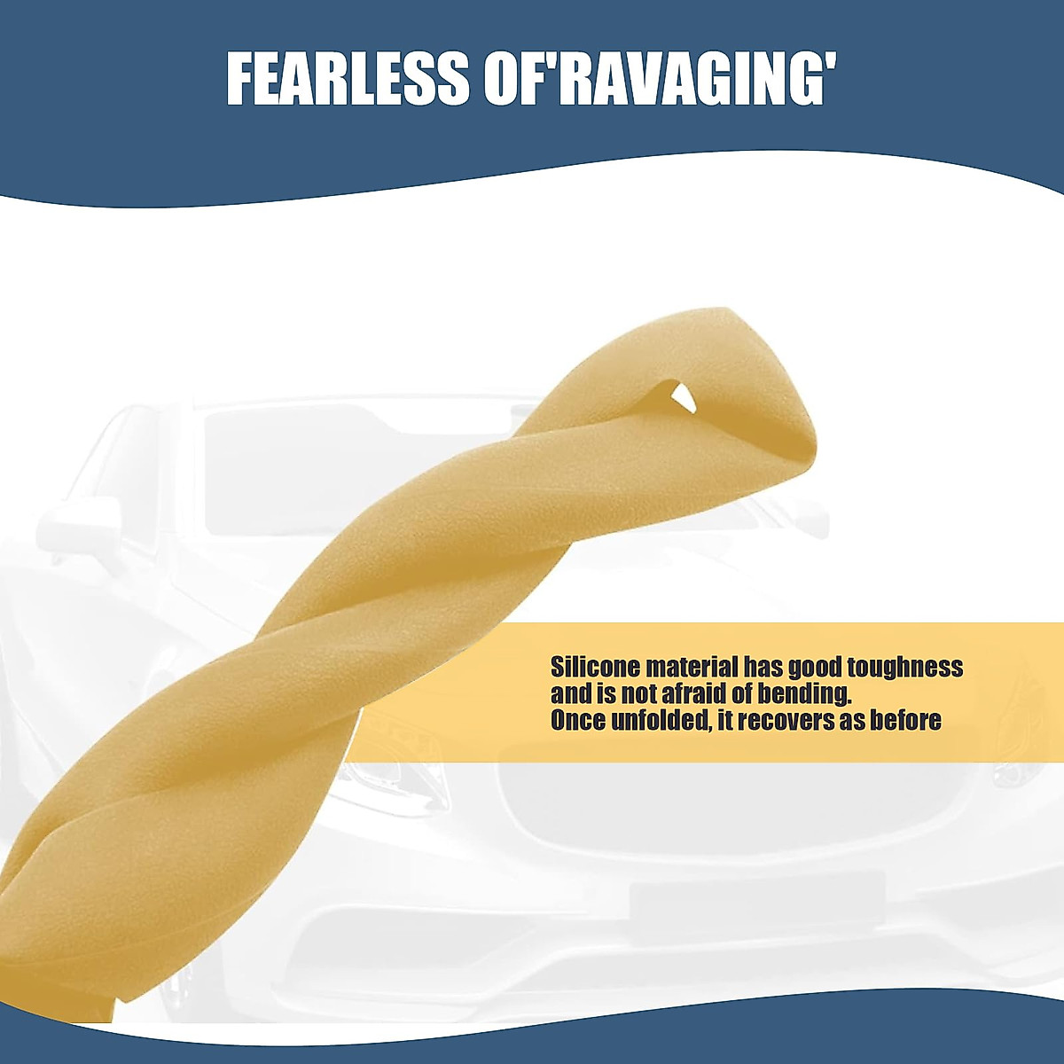 ZBGUN 1 PC Car Steering Wheel Protective Cover, 14.96" All-Season Anti-Slip Silicone Round Steering Wheel Cover, Universal Modified Decorative Accessories, Suitable for Most Car Models (Beige)