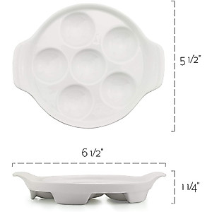 Cornucopia White Ceramic Escargot Plates (2-Pack), 6.5-Inch Footed Dishes, Oven Safe