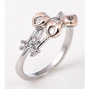 HUKQBUNX 925 Sterling Silver Three Rose Flowers Set with Multi Diamond Cubic Zircon CZ Elegant Women's Precious Elegant Ring Wedding Engagement Ring Size 6-10 (Size 10)