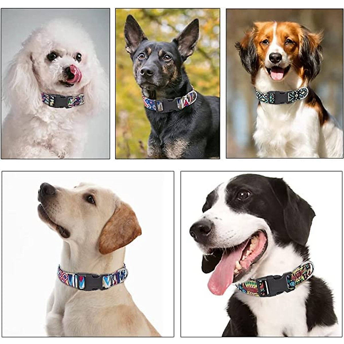 Dog Collar with Bohemia Floral Tribal Geometric Patterns - Soft Ethnic Style Training Collar Adjustable for Small Medium Large Dogs