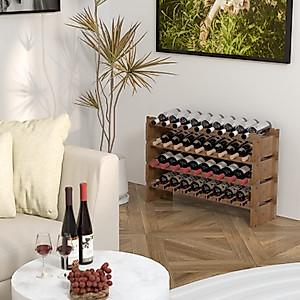 Domax Wine Rack Freestanding Floor - 36 Bottle Wine Racks Countertop,4 Tiers Stackable Wooden Storage Holder, 33.5 in Wide (Walnut)