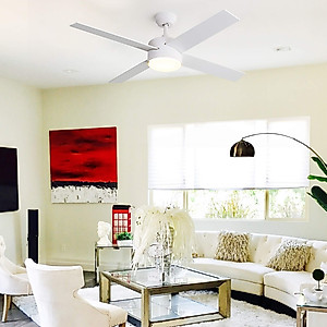 FINXIN Indoor Ceiling Fan Light Fixtures Remote LED 52 White Ceiling Fans for Bedroom,Living Room,Dining Room Including Motor,4-Blades,Remote Switch