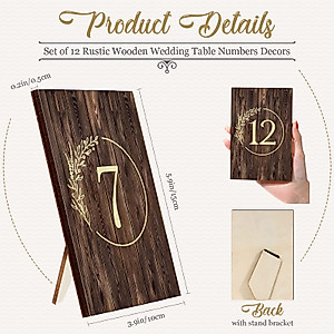12 Pieces Rustic Wooden Wedding Table Numbers Decors Country Wedding Table Decoration Self Stand Wedding Centerpieces Table Signs for Wedding Bridal Shower Restaurant Reception Decor, Number 1-12
