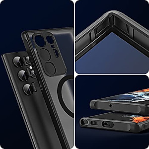 LEKEVO Magnetic Case Designed for Samsung Galaxy S22 Ultra Case [Compatible with Magsafe] Translucent Matte Hard Back with Soft Edge Slim Thin Shockproof Phone Cover (Black)