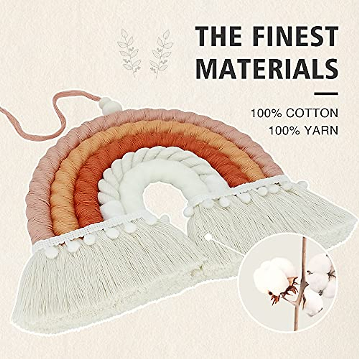 NIXX YU Macrame Rainbow Wall Hanging, Boho Rainbow Decor, Woven Rainbow Wall Decor for Girls Nursery Bedroom Playroom Baby Room Decor (Orange, 8" W x 8" H)