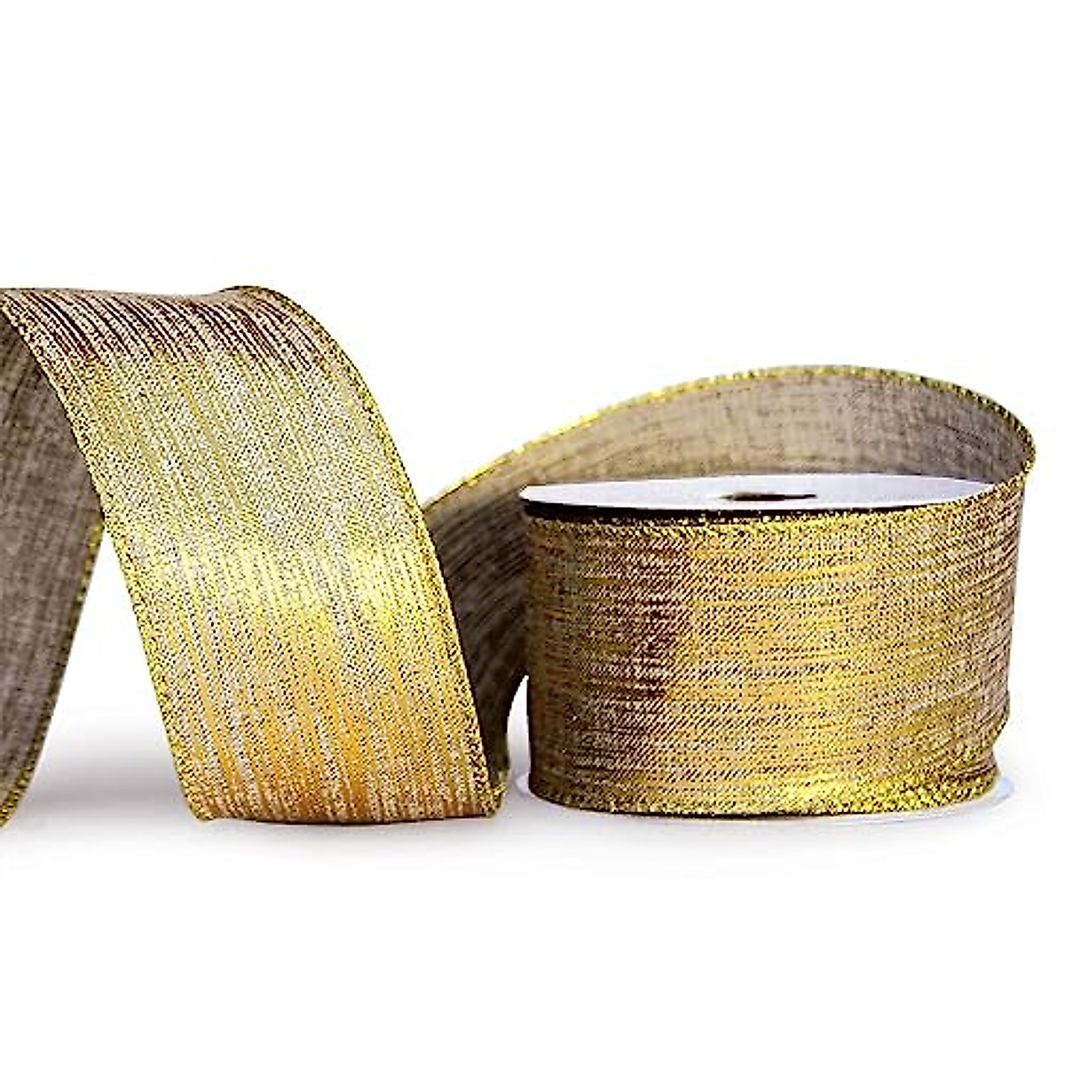 Gold Ribbon Wired Christmas Tree Ribbon 2.5 Inch Xmas Ribbons 6 Rolls 36 Yards Burlap Organza Sheer Mesh Metallic Glitter Crafts Decorating Gift Wrapping Bows Gift Wrap Bow Tree Topper Wreath
