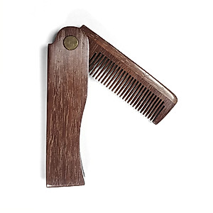 Folding Beard Red Sandalwood Comb-Fine Tooth Folding Comb for Men Hair,Beard,Mustache Styling, Pocket sized Beard Comb w/Gift Box for Daily Grooming