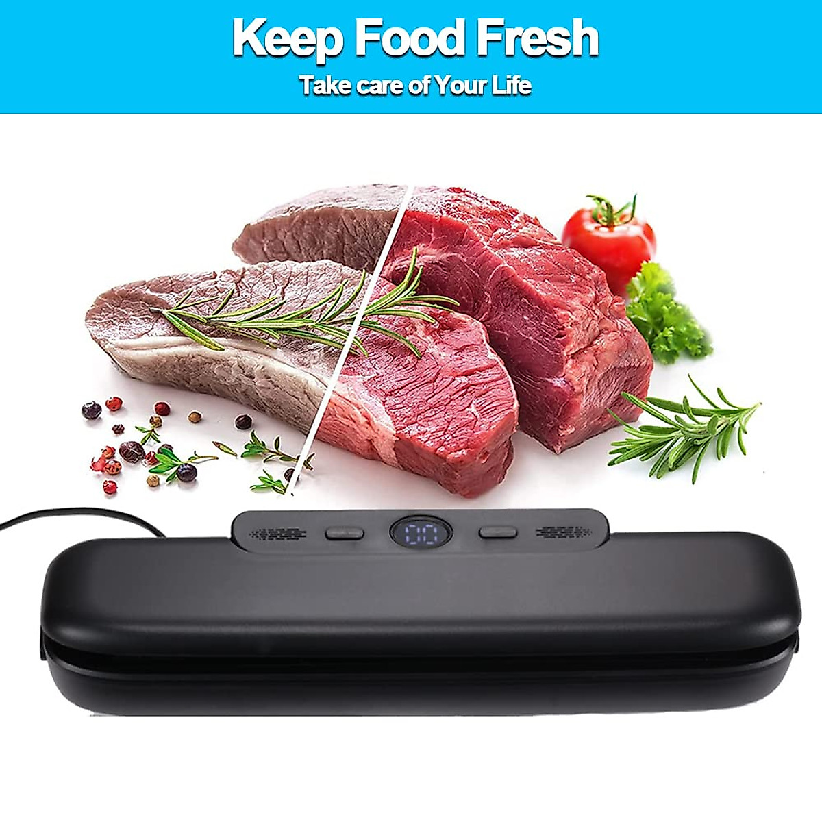 ADPTOYU Food Saver Vacuum Sealer Machine, Automatic LED Indicator Vacuum Sealer Machine with 10Pcs Vacuum Sealer Bags Starter Kit