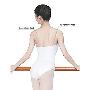 Phoeswan Ballet Leotards for Women, Deep V Camisole White Dance Leotards, Elegant Adult Leotards for Women Dance, Size XL