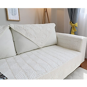 vctops Embroidered Cotton Quilted Sofa Cover Couch Covers Soft Sectional Couch Covers Sofa Slipcover for Dogs Cats Pet Love Seat Recliner Leather L Shaped, Armrest Backrest Cover(Cream SX,28"x28")