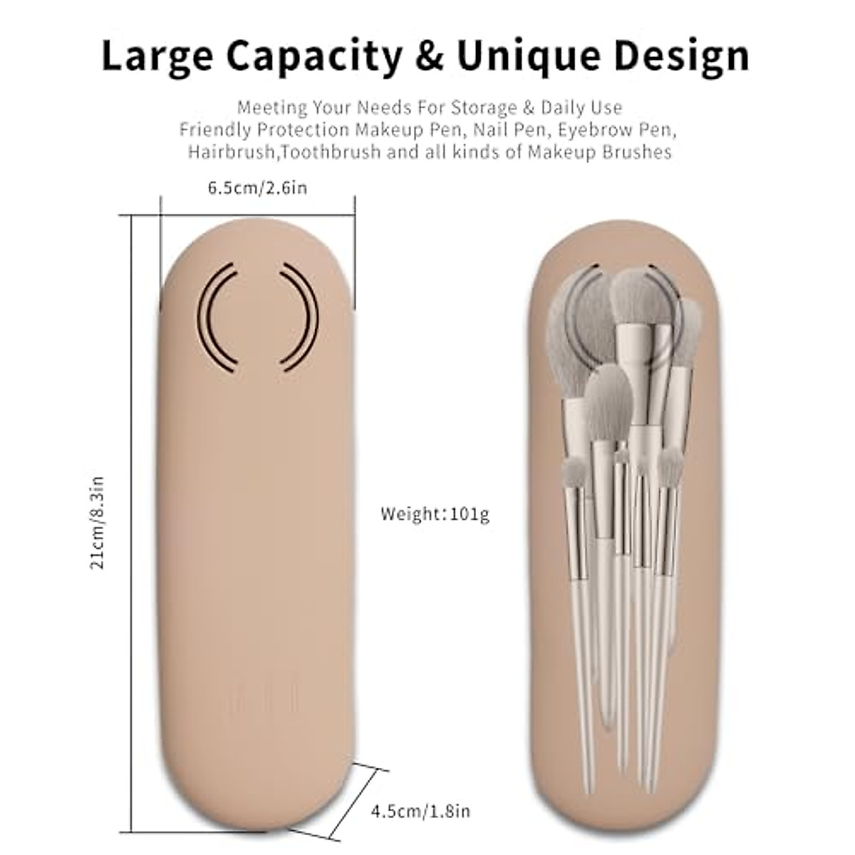 Vemoky Makeup Brush Holder/makeup brush covers/Travel Makeup Brush Holder/Soft Silicone Makeup Brush Holder/Stylish Make Up Brushes Holder Organizer/Double-sided Vent Makeup Bags for Women (Khaki)