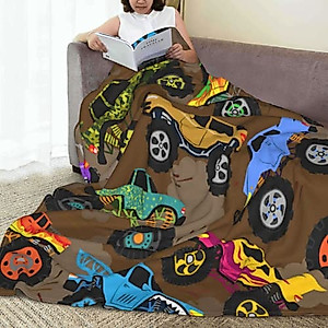 Monster Cartoon Truck Fleece Blanket Vehicle Or Car Microfiber Soft Throw Blanket Anti-Pilling Fuzzy Bed Blanket for Boys Kids 50"X40"