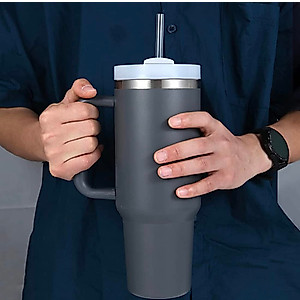 Budget Friendly Quencher Stainless Steel Reusable Vacuum Insulated 40 oz Tumbler with Leak Resistant Lid, Handle and Straw for Water, Iced Tea or Coffee… (Rose Quartz)