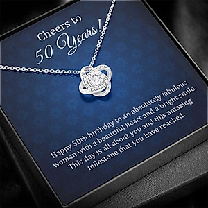50th Birthday Gifts for Women, Cool Gifts for 50 Year Old Woman or Mom, Love Knot Necklace for Friend of 50th Birthday Gift Ideas from Husband/Friend/Son/Daughter or Neighbor. (Standard Box)