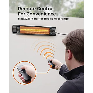 Outdoor Patio Heater, Luwior 1500W Electric Infrared Heater with Remote, 3 Modes, 24H Timer Auto Shut Off, Wall-mounted/Tripod For Garage Backyard