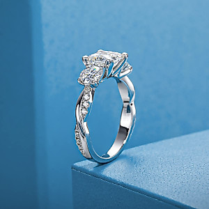 CannyCat Princess Cut Moissanite Engagement Ring for Women 2.66 cttw 3-Stone Moissanite Rings D color VVS Radiant Moissanite Diamond Wedding Anniversary Bridal Ring Pave Set Platinum Plated Silver Twisting Infinity Vine Eternity Band (5.5)