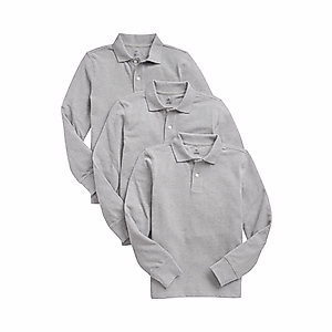 GAP Boys Organic Cotton Long Sleeve Uniform (3-Pack) Polo Shirt, Light Heather Grey B10, Large US