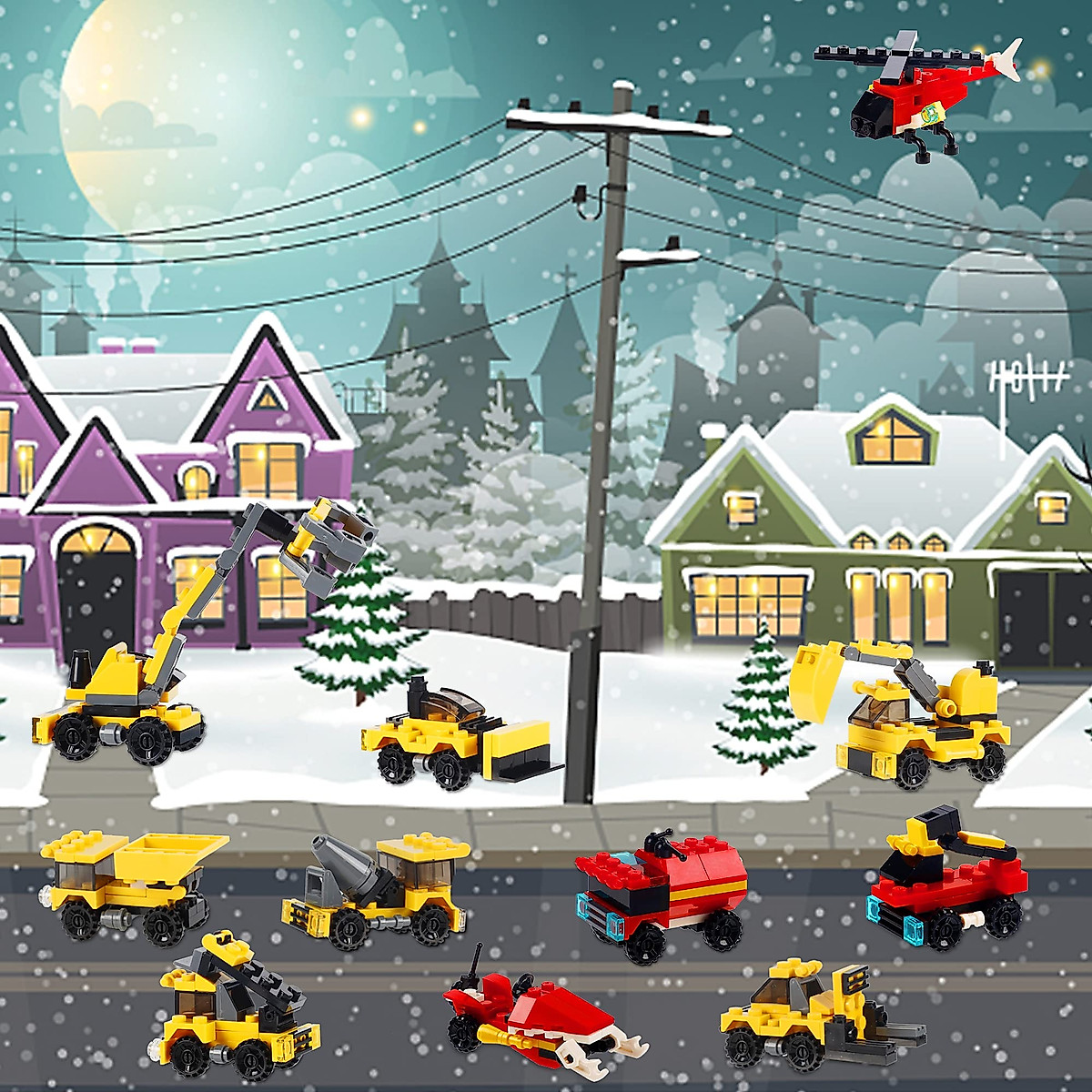 ATDAWN Christmas Advent Calendar 2023 with 24 Different Construction Vehicles Building Blocks, Car Stocking Stuffer Toys, Countdown to Christmas Building Block Toy for Kids Toddlers Teen