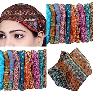 SARJANA HANDICRAFTS Lot 10 Pieces Womens Mens Silk Headband Printed Hairband Bandana Wrap Band (Multicolored (Assorted))