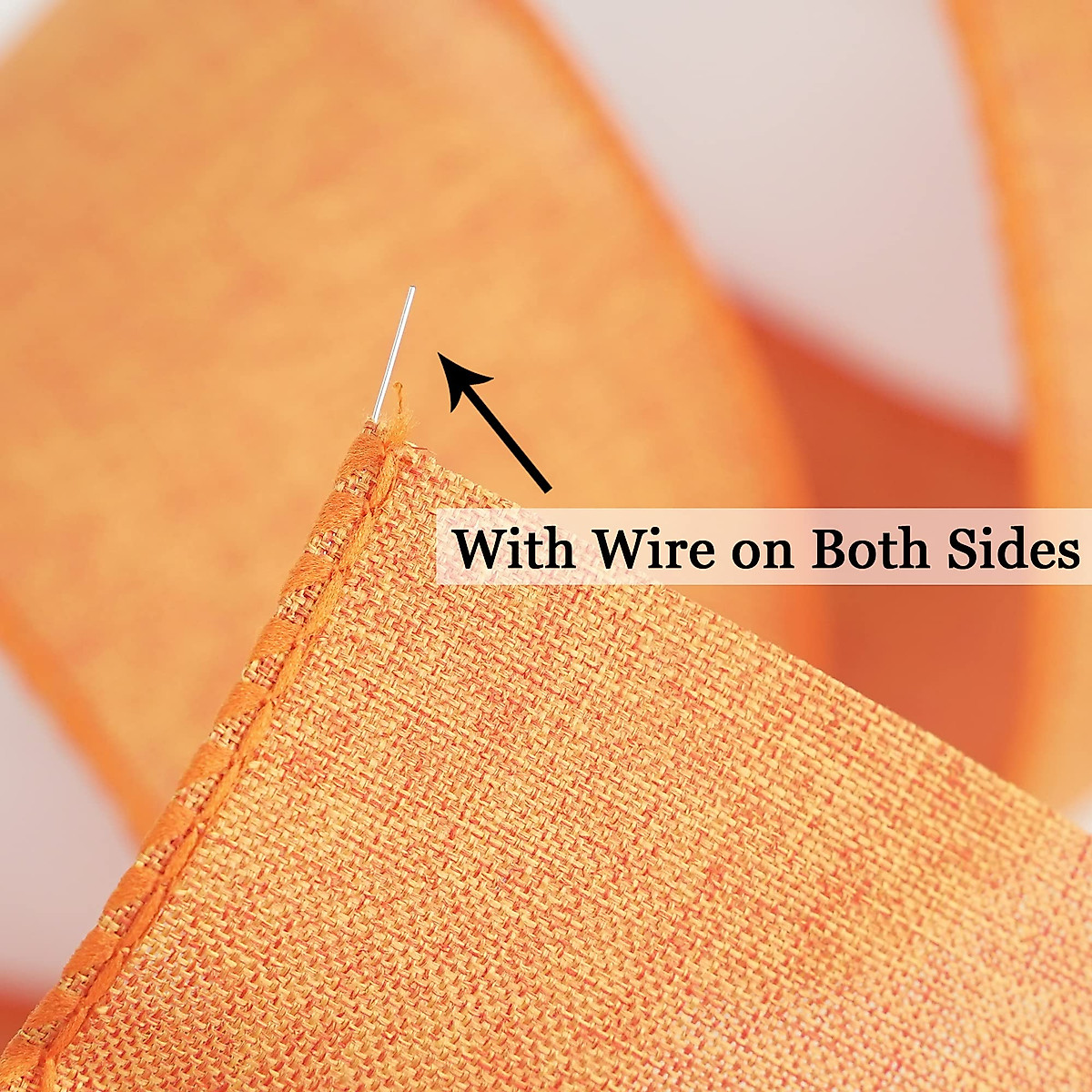 HUIHUANG Orange Wired Ribbon 2-1/2 inch Linen Orange Wire Edge Burlap Ribbon for Fall Wreaths, Bows, Craft, Garland, Swags, Gift Basket, Tree Decoration, Gift Wrapping, Home Decor -10 Yards (30 feet)