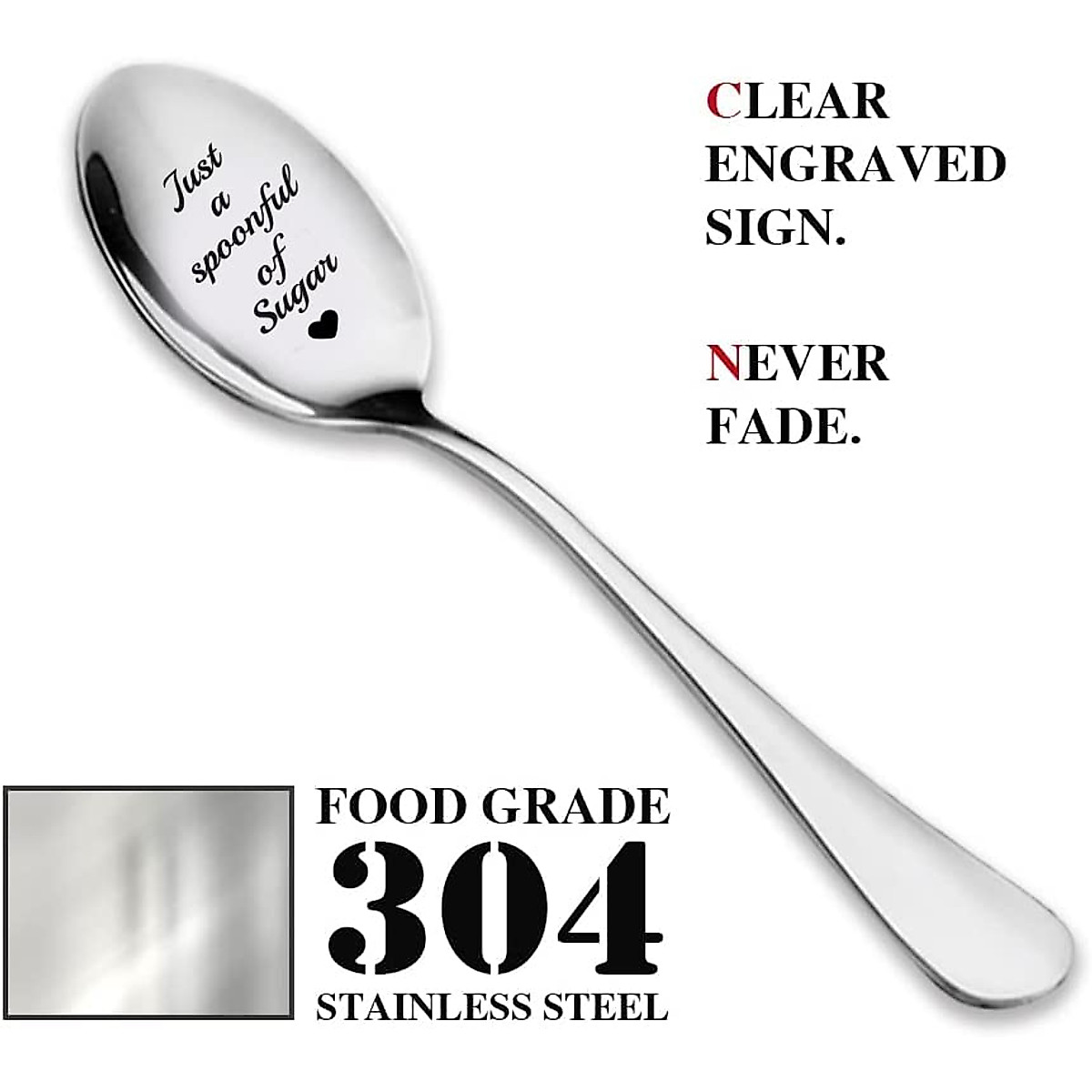 TyM Just a spoonful of sugar Engraved Stainless Steel spoon for coffee tea cereal ice cream - Engraved gift for him/her - 7 inch Sturdy handle and food safe engraving