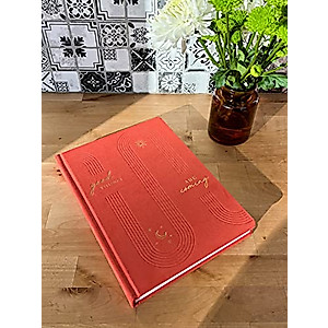 DesignWorks Ink Good Things Are Coming Orange 7.5" x 10.25" Jumbo Journal Notebook with Vegan Suede, Gold Arches Accents, Lined Pages, Ribbon Marker for Work, Writing, Journaling