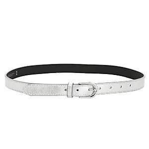 FASHIONGEN - Women genuine Italian leather belt LUNA, Made in France - Silver, 85 cm (33 in) / Waist size 31 to 32