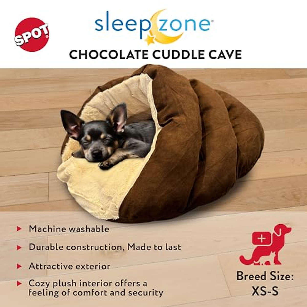 SPOT Sleep Zone Cuddle Cave Pet Bed | Soft, Plush Interior for Cats and Small Dog Breeds | Attractive and Durable Faux Suede Exterior | Machine Washable | Pet Safe