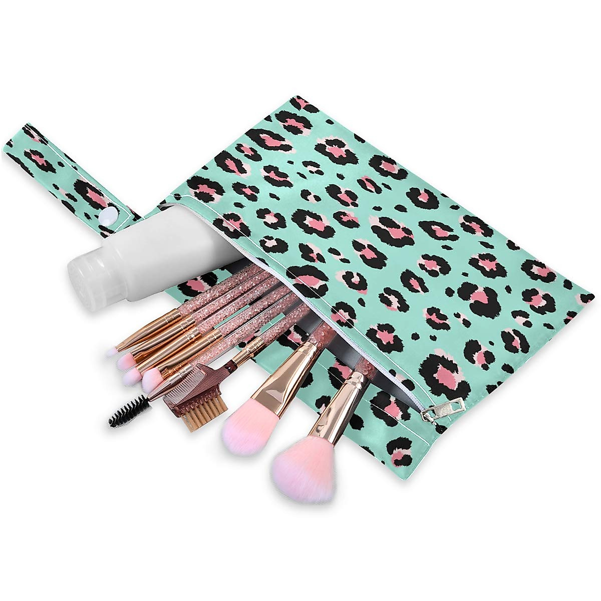 Waterproof Wet Dry Bag 2 Pack Animal Leopard Print Cloth Diaper Bag Organizer Pouch Set with Zipper Pocket Washable Wet Bag for Travel Hiking Swimsuit