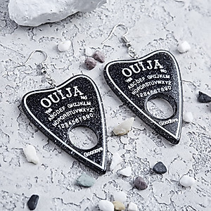 Women Earrings Ouija Board Planchette Earrings Flatback Black Glitter Resin Dangle Charms Fashion Goth Drop Earrings For Women Jewelry French Ear Hooks Gift 1Pair(Black)