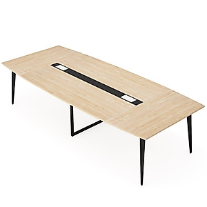 Tribesigns 8FT Conference Table, 94.48L x 47.24W x 29.52H Inches Large Boat Shaped Meeting Seminar Table with Cable Grommets, Modern Conference Room Table for Office (Light Wood Grain, 8ft)