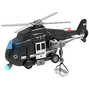 Liberty Imports Police Rescue Helicopter Friction Powered Toy Vehicle for Boys | Push and Go Chopper with Pretend Play Action Lights and Sounds