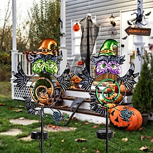 Viveta Halloween Solar Lights Outdoor, 2 Pack Halloween Solar Stake Lights Owl Decor with Led Lights for Pathway Garden Yard Patio