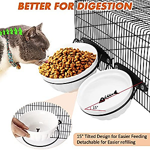 YECERCAN Dog Kennel Water Bowl, 2 Pack Ceramic Hanging Dog Crate Water Bowls No Spill, Removable Thick Tilted Cat Food/Water Bowls for Small Dogs, Cats, Rabbit, Guinea Pigs(5.7 * 2.4&4.7 * 2”)