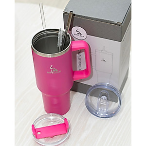 Du&Kha SIPSLEAK 40 Oz Tumbler with Handle and Straw – Stainless Steel Insulated Tumblers with 2 Lids, 2 Straws, Straw Brush – Portable and Reusable Coffee Tumbler Travel Coffee Mug Keeps Hot and Cold