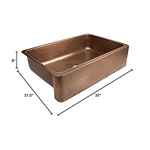 Sinkology K614-B66 Lange Farmhouse/Apron-Front 32 in. Single Bowl Grid, Strainer Drain, and Care Kitchen Sink Kit, 32 inch, Antique Copper