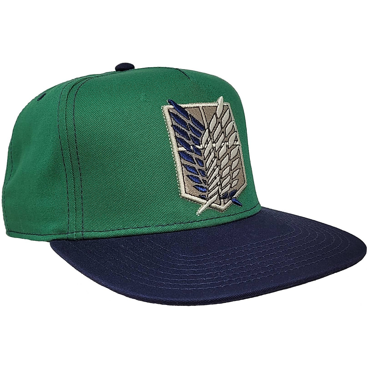 Attack on Titan Season 4 Green and Black Scout Regiment Shield Embroidered Flat Bill Snapback 5 Panel Adult Unisex Hat