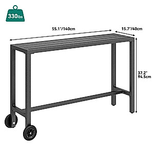 YITAHOME 55" Outdoor Bar Table, Rectangle Narrow Counter Height Table, Ideal Bar Height Table for Balcony, Patio, Garden, Yard, Poolside, Silver Bottom Texture