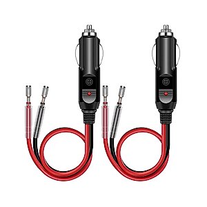 YONHAN Cigarette Lighter Male Plug 12V Fused Replacement 2 Pack, Male Cigarette Lighter Plug Adapter with Leads & LED Light, 12v Plug Connector Socket 1FT 16AWG Extension Cable with 15A Fuse