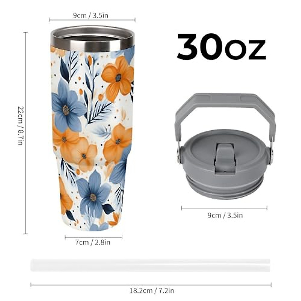 SYJTGDE Large Capacity Car Cup Blue And Orange Flowers Fashionable Upgrade Car Cup Advanced And Beautiful Travel Cup