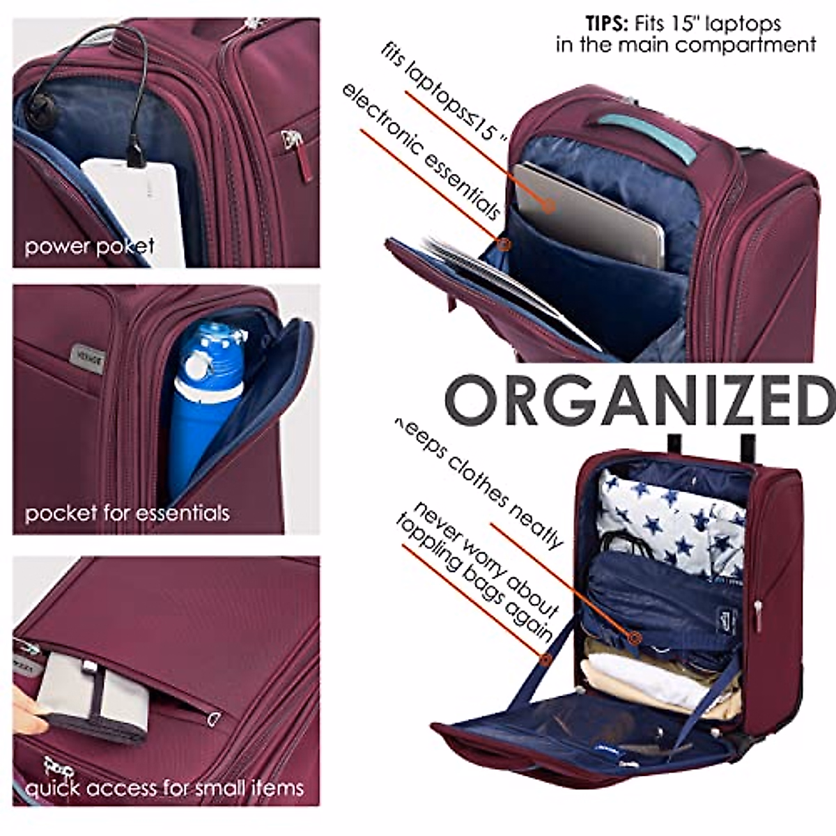 Verage Carry On Underseat Luggage with Wheels & USB Port, 16 Inch Wheeled Spinner Bag Carry-on Luggages for Airlines, Lightweight Suitcase Men Women, Pilots and Crew(16-Inch Rolling Underseat)