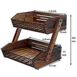 Dorhors Fruit Basket for Kitchen, 2 Tier Fruit Bowl,Kitchen Counter Organizer,Wooden Fruit Holder for Kitchen Countertop,Bread Fruit Vegetable Storage Basket Stand