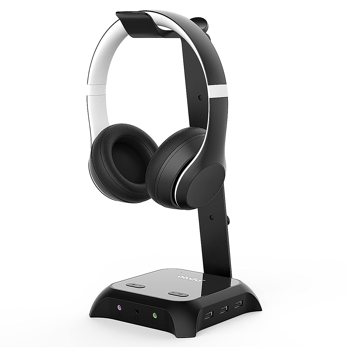 atolla Multifunctional Headphone Stand, USB Hub with Headphone Stand, Powered USB Hub with 6 USB Ports, 3.5mm AUX Ports with On/Off Switches, and 12V/2.5A Power Adapter