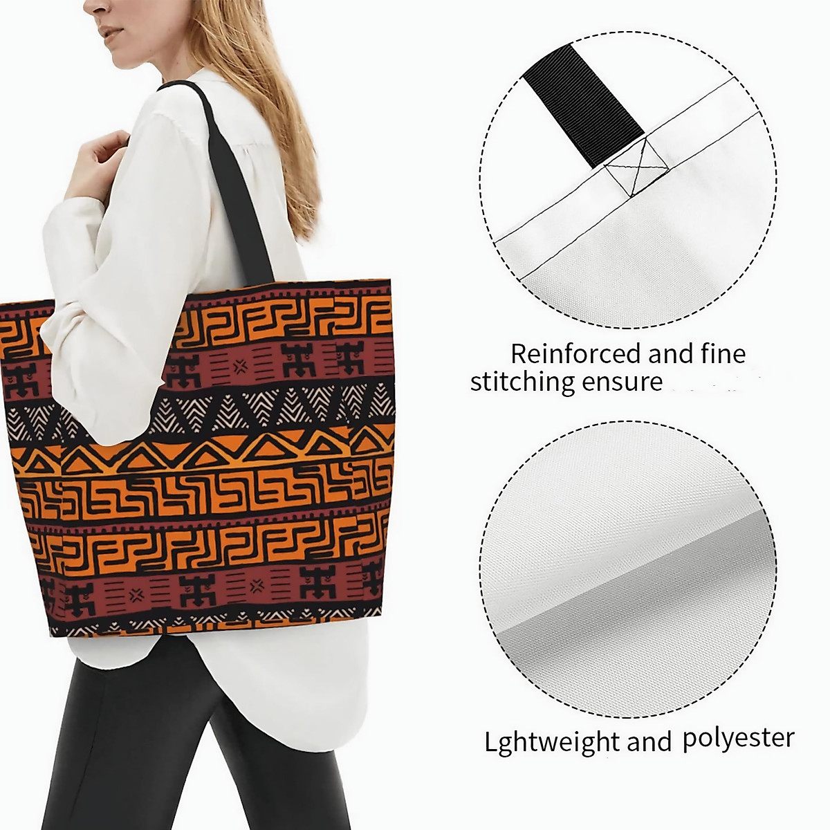 Gelxicu African Ethnic Shoulder Tote Bags Tribe Casual Bag African Shoulder Handbags Shopping Handbag Grocery Bags