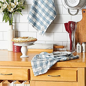 DII Washed Waffle Weave Collection, Dishtowel Set, 18x28, Dusty Blue Check, 2 Piece