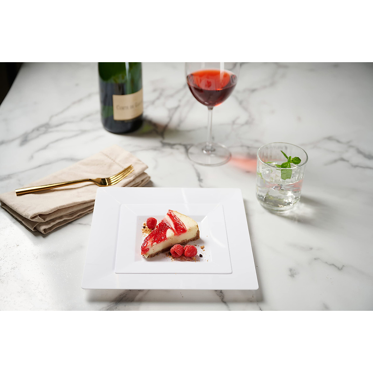 60 White Plastic Plates Set, 30 Pc 10.25 Inch Plastic Dinner Plates, and 30 Pc 7.5 Inch Plastic Dessert Plates, Fancy Disposable Plates, Heavy Duty Party Plates, Elegant Wedding Plates, Square Plates