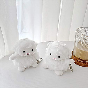 Rertnocnf Compatible with Earbuds Case Airpods 1 & 2, Kids Teens Girls Cute Plush White Sheep Wireless Earphone Protector Keychain