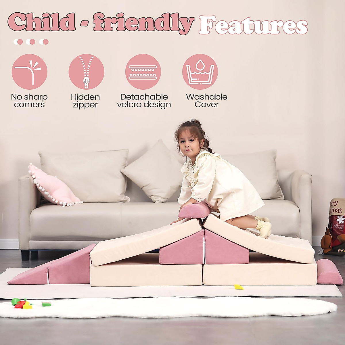 Annualring Kids Couch, 9 PCS Play Couch Sofa for Kids Imaginative Furniture Play Set for Creative Kids,Toddler to Teen Bedroom Furniture, Couch Sofa Foam Play Couch Indoor Outdoor