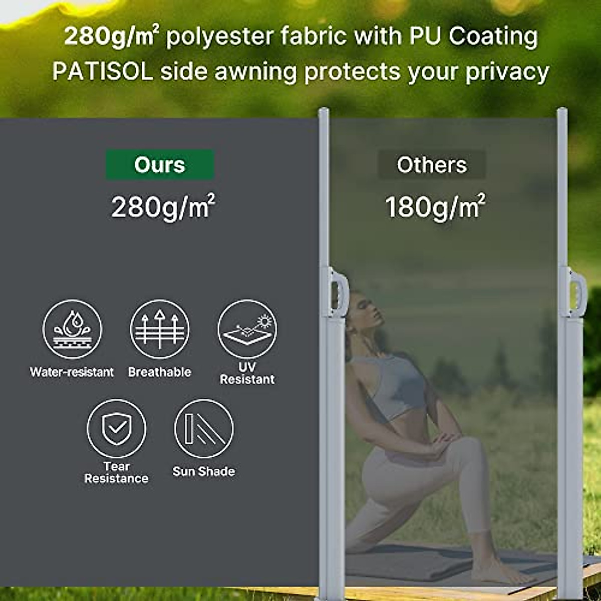 PATISOL 236"x71" Retractable Side Awning Full Aluminum Patio Outdoor Privacy Divider, Water & UV Resistant, Folding Sun Shade Privacy Wind Screen for Garden, Pools, Backyard, Balcony (Dark Grey)