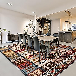 Fashriend Rita Moroccan Area Rug, 5'×7' Non Slip Vintage Rug, Thin Machine Washable Rug, No Shedding Tribal Rug Pad with Low Pile, Geometric Rug for Living Room, Bedroom, Kitchen, Brown